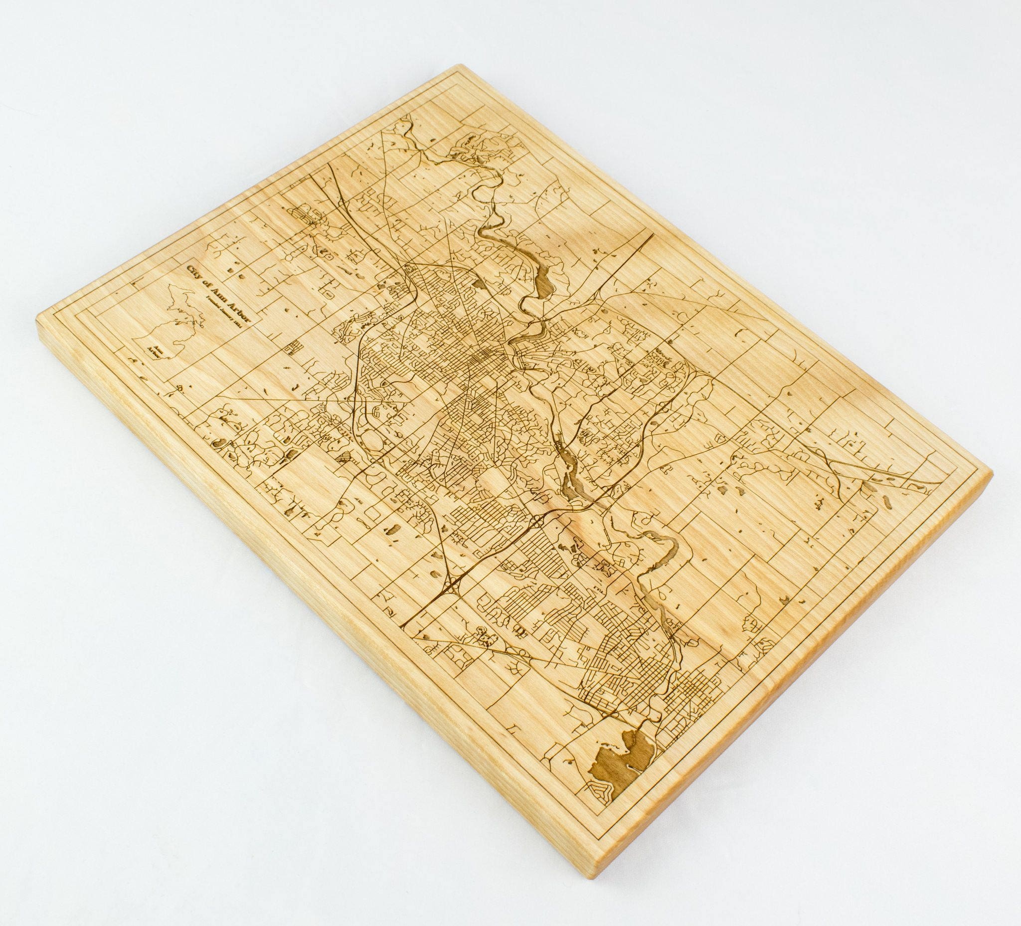 Wooden Map Ann Arbor Flame Birch Map Reclaimed Wood Kiln - Etsy