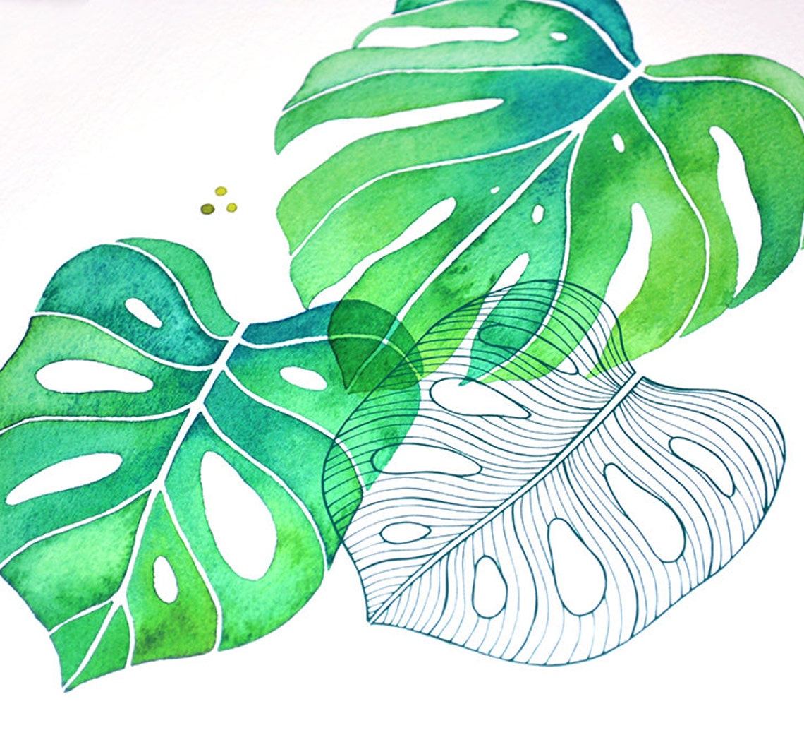 Monstera Composition Print - Watercolor Monstera Leaves 8x10 - Etsy