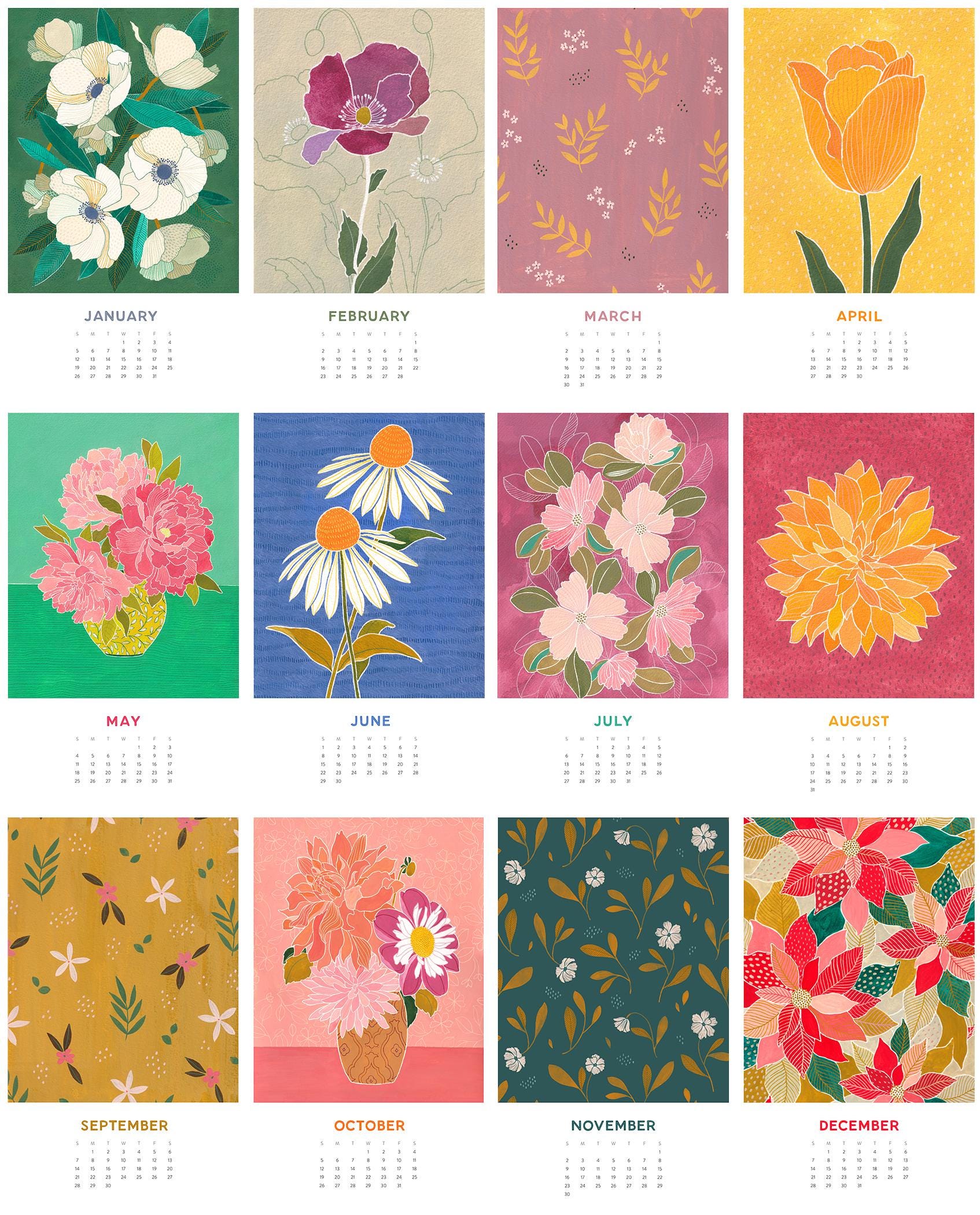 2025 Calendar - Floral and Botanical Artwork Monthly Wall Calendar - Etsy