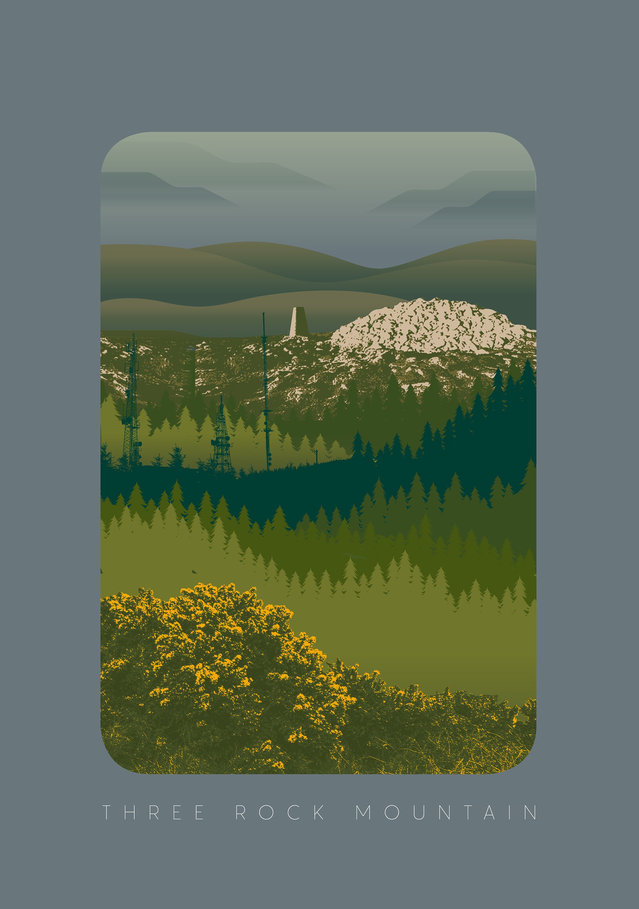 Three Rock Mountain Limited Edition A4 Print on 300gsm Grey Recycled ...