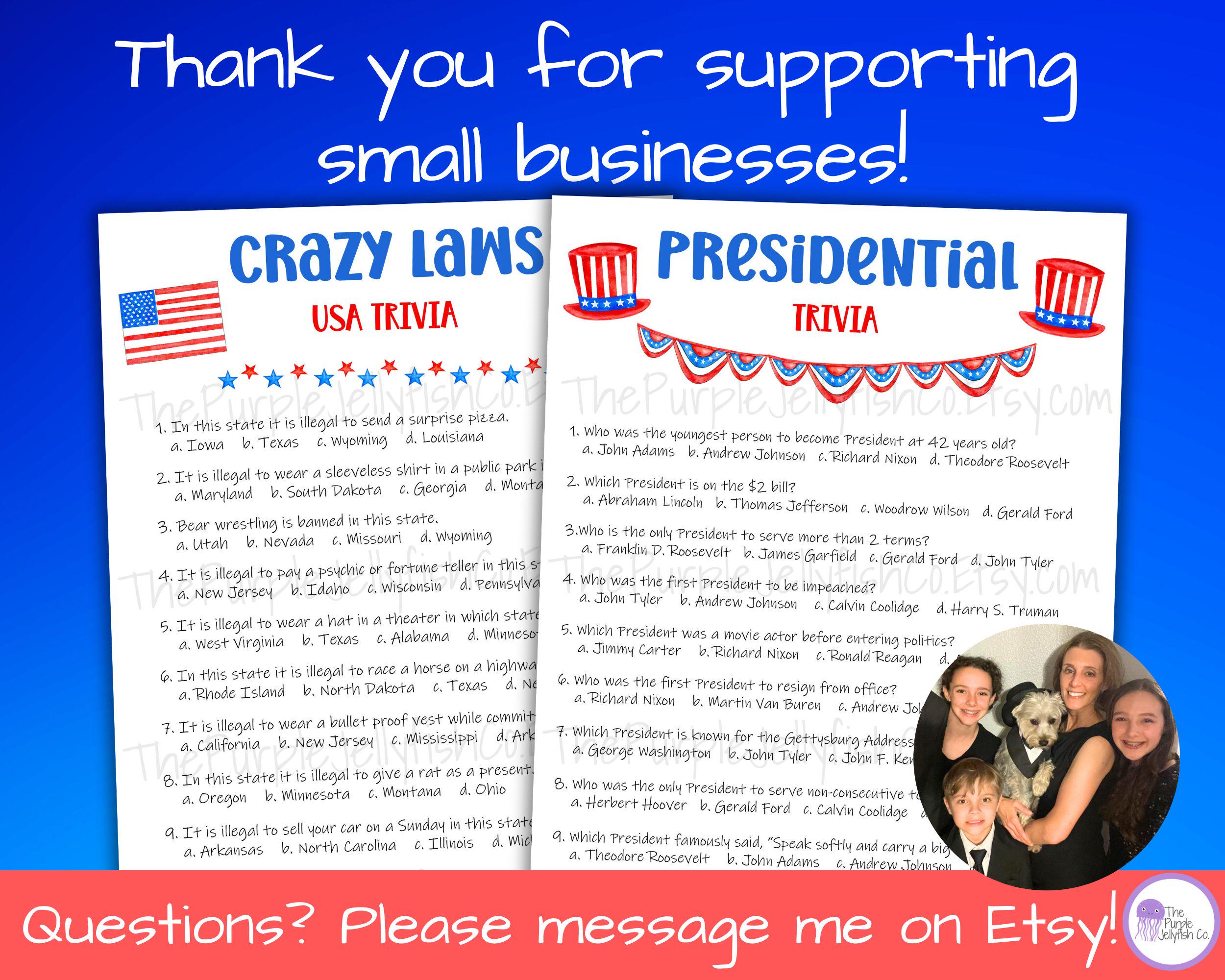 Patriotic Trivia Games for Kids & Adults, President's Day Activities ...
