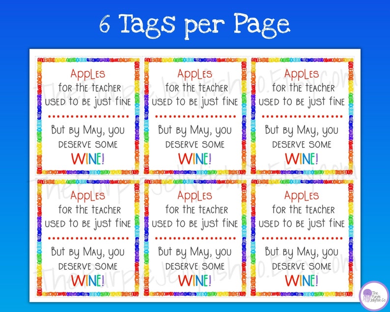Teacher Wine Tag, Teacher Appreciation Week Gift Idea, End of Year ...