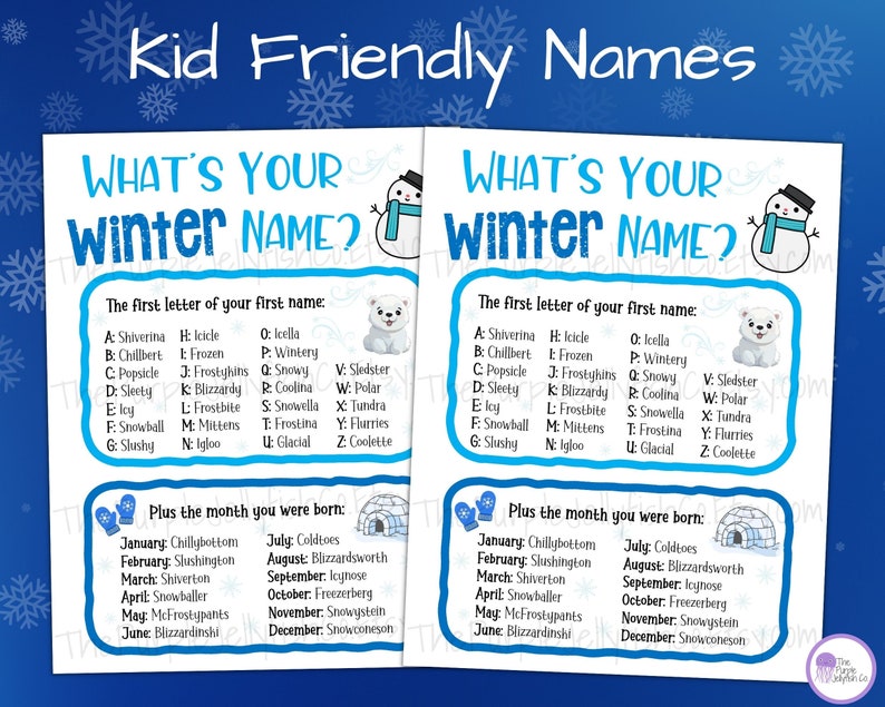 What's Your Winter Name Game With Sign and Name Tags, Winter Party ...
