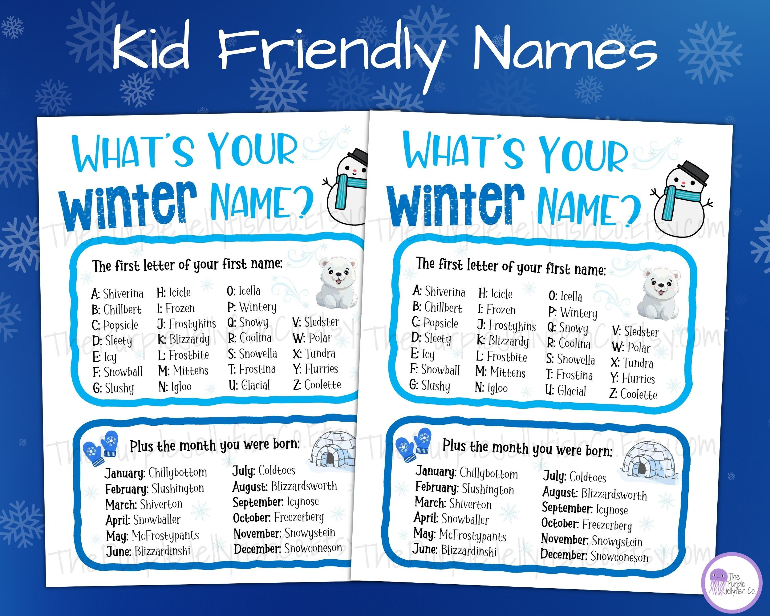 What's Your Winter Name Game With Sign and Name Tags, Winter Party ...