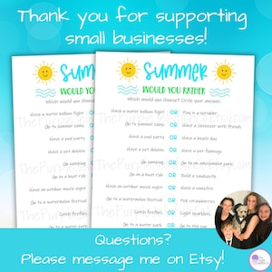 Summer Would You Rather Game Printable Kids Activity, Fun Summer Party ...