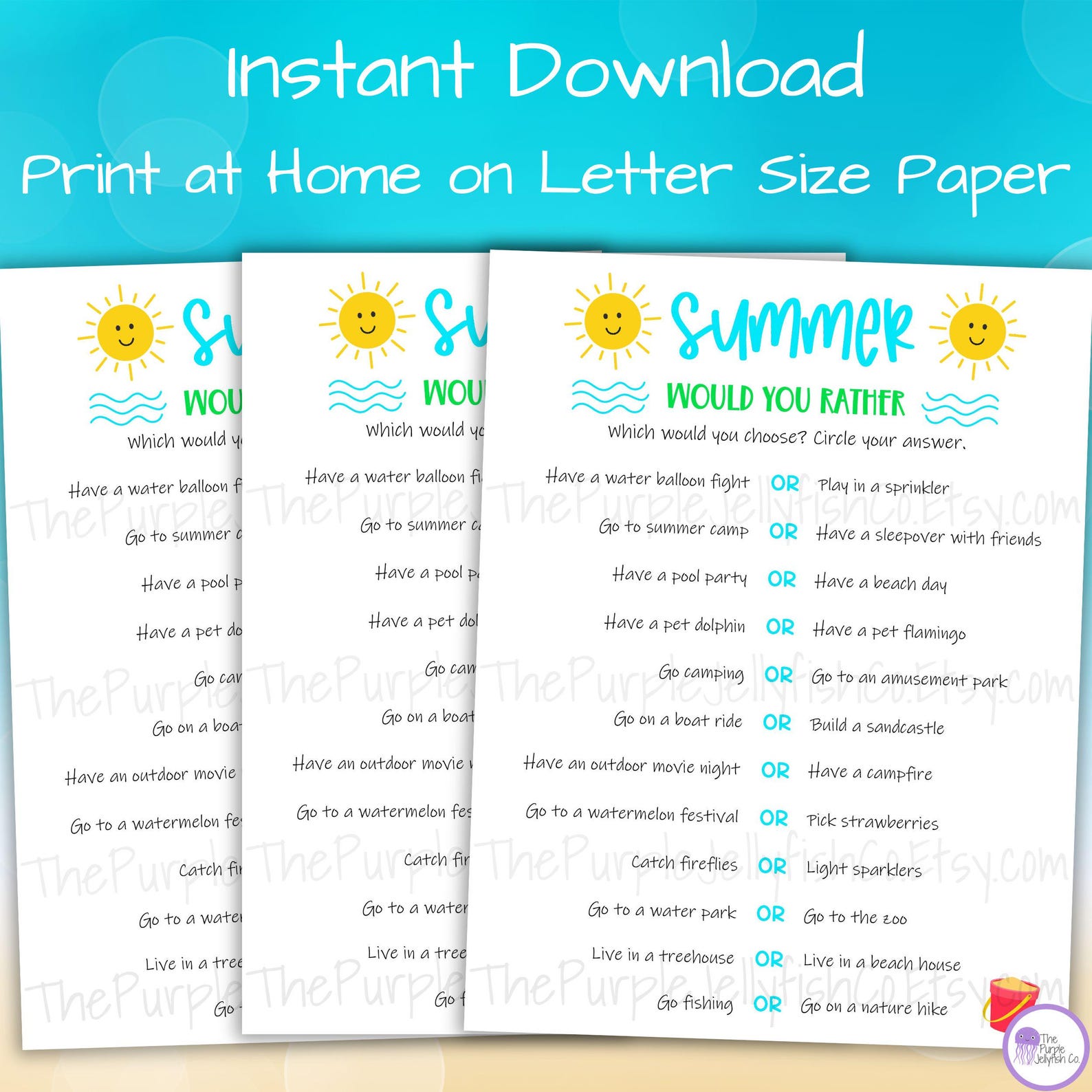 Summer Would You Rather Game Printable Kids Activity, Fun Summer Party ...