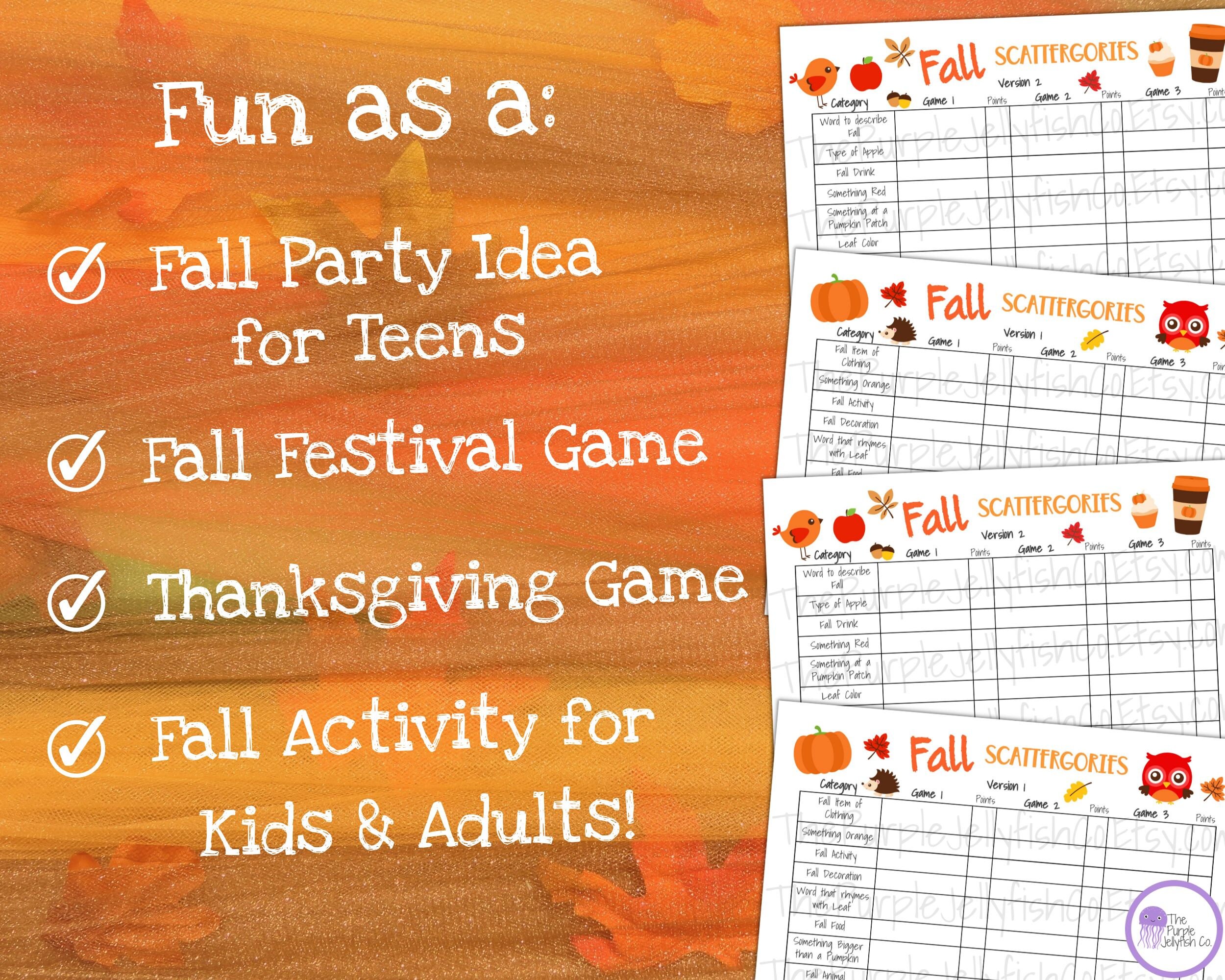 Fall Scattergories Game Printable Fall Party Game for Kids Teens ...