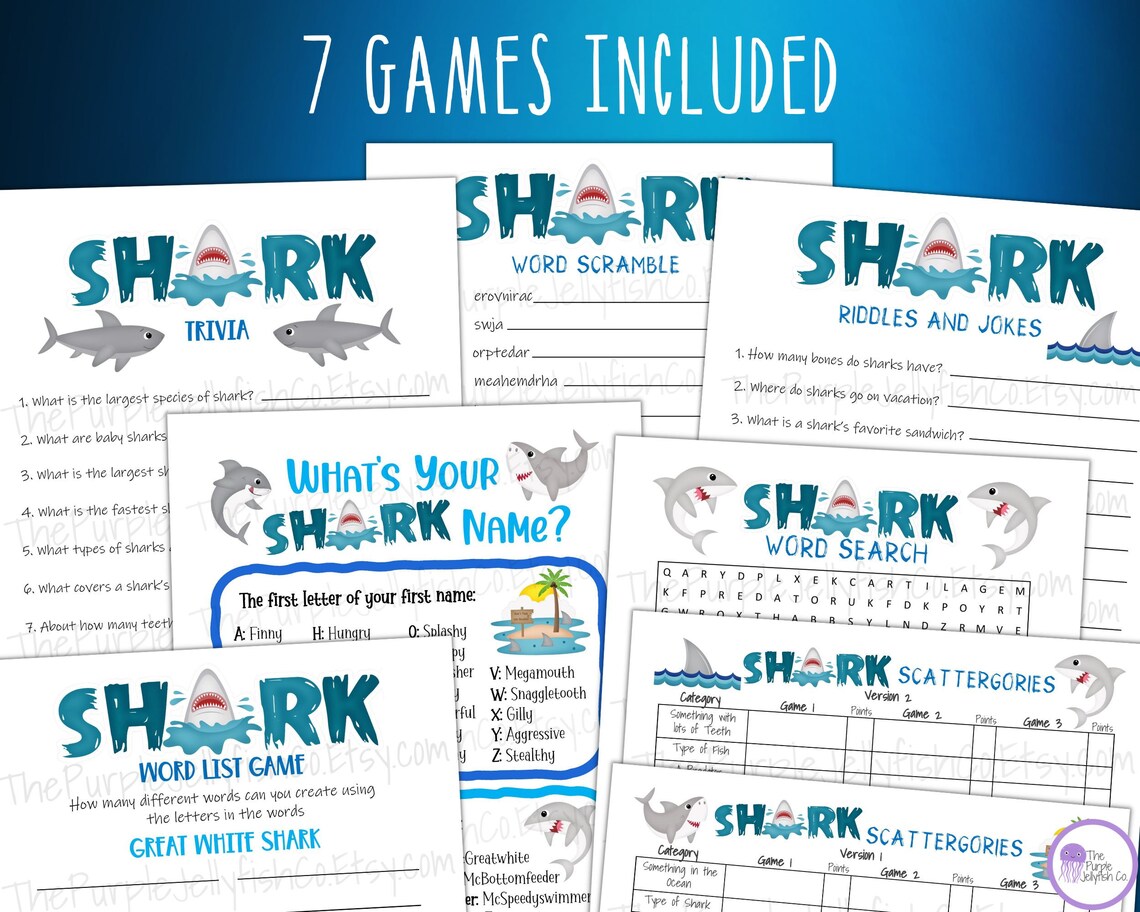 Shark Activities for Kids Shark Birthday Party Games Shark - Etsy