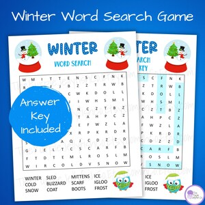 Winter Word Search for Kids, Winter Activities Printable, Winter ...