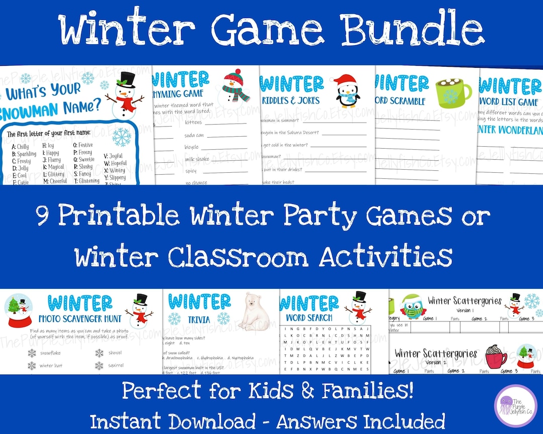 Winter Game Bundle, Printable Winter Activities for Kids, Holiday ...