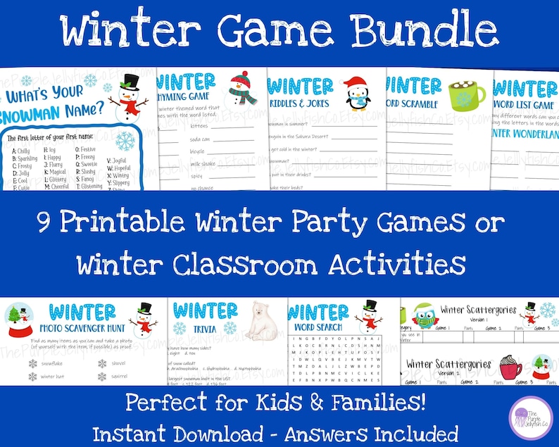 Winter Game Bundle, Printable Winter Activities for Kids, Holiday ...