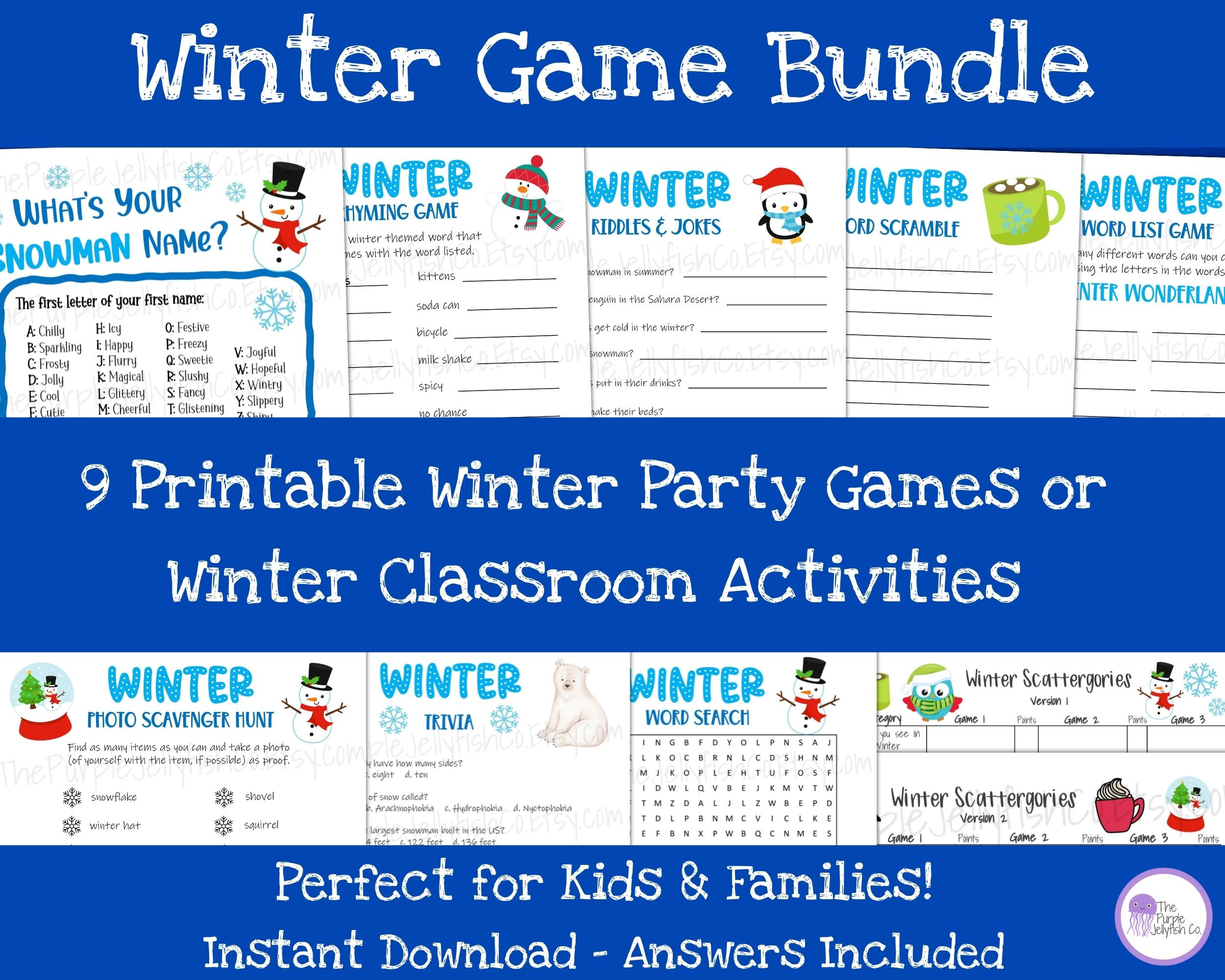 Winter Game Bundle, Printable Winter Activities for Kids, Holiday ...