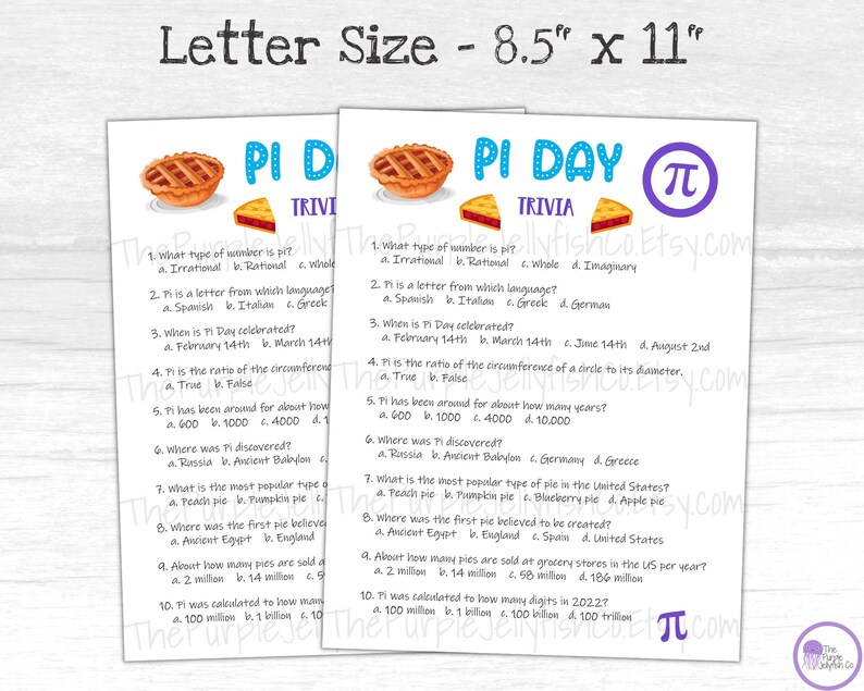 Pi Day Trivia Game for Kids and Adults, Printable Pi Day Activity, Pi ...