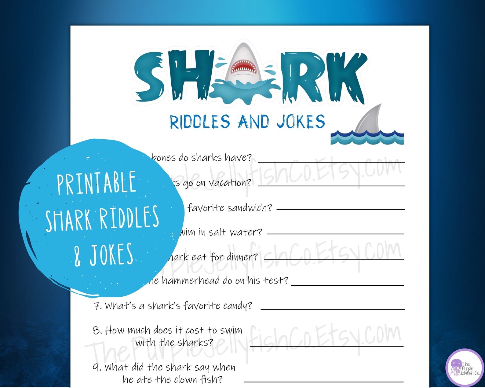 Printable Shark Jokes for Kids, Shark Week Game, Ocean Activity, Shark ...