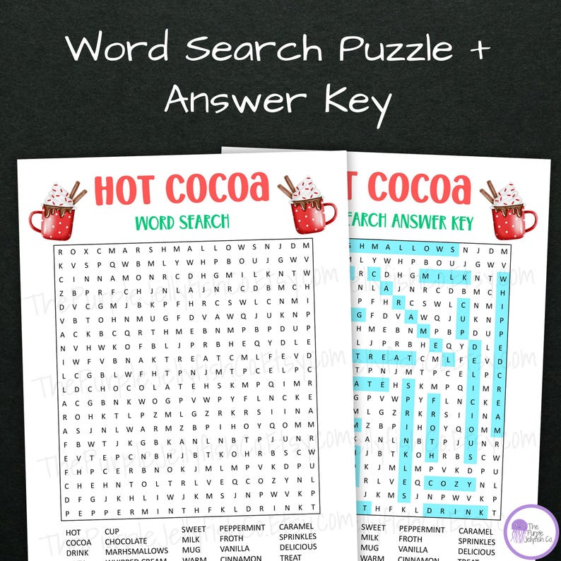 Hot Cocoa Christmas Word Search Puzzle, Hot Chocolate Bar Holiday Game ...