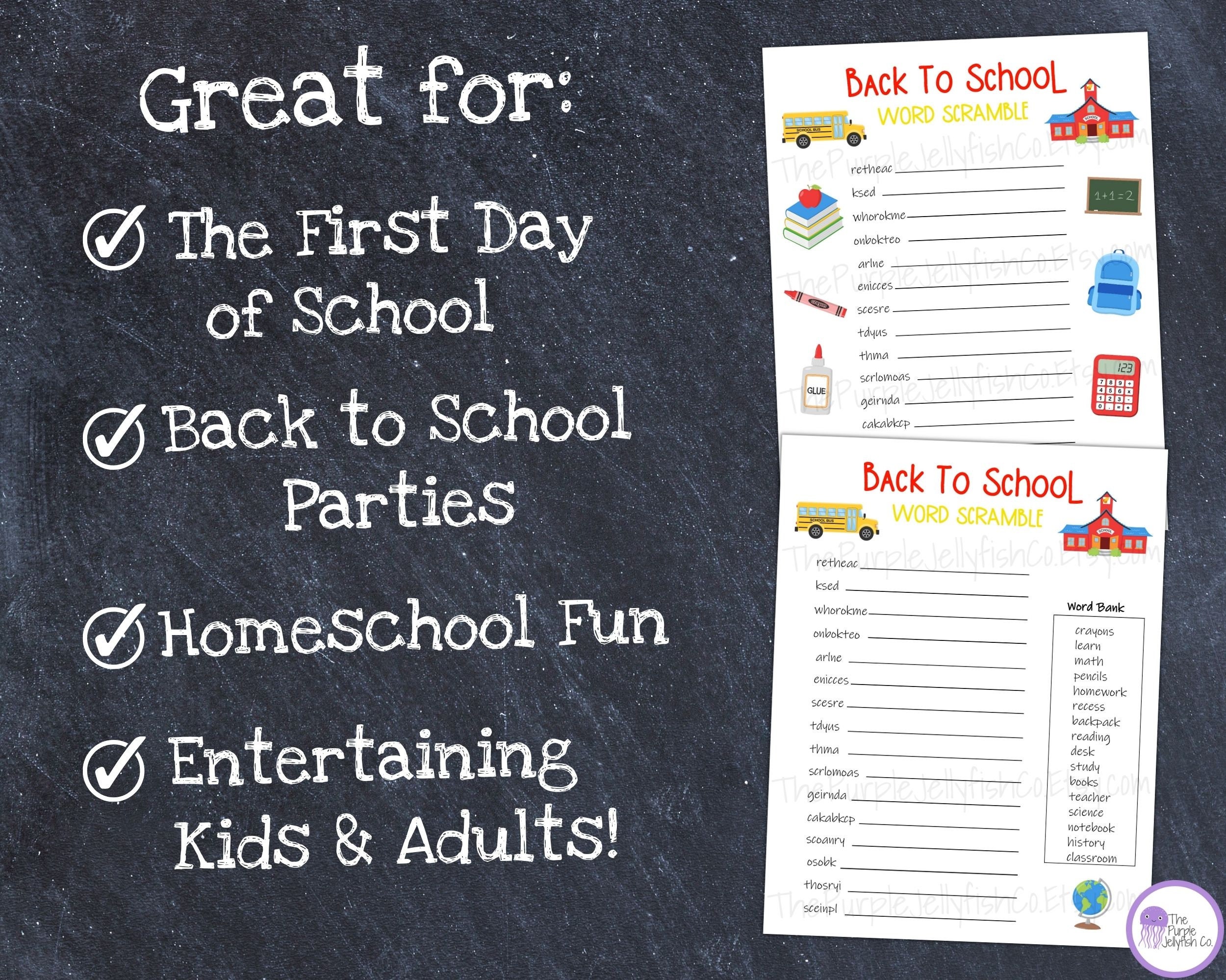 Back to School Word Scramble for Kids Printable First Day of School ...