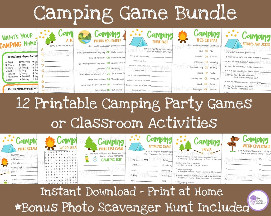 Camping Games Bundle, Fun Camping Games Printable, Camping Activities ...