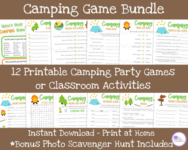 Camping Games Bundle, Fun Camping Games Printable, Camping Activities ...