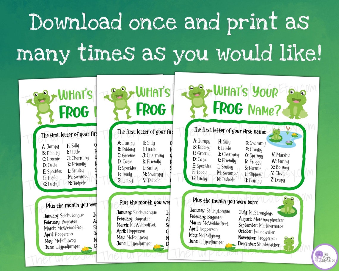 What's Your Frog Name, Frog Game for Kids Printable, Frog Name ...