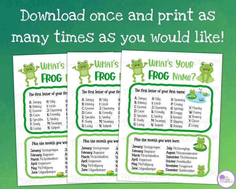What's Your Frog Name, Frog Game for Kids Printable, Frog Name ...