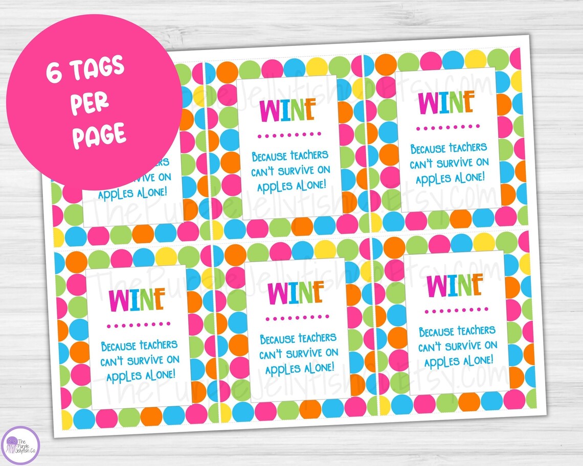 Teacher Wine Gift Tags, Printable Teacher Gift Tags for Wine Bottles ...