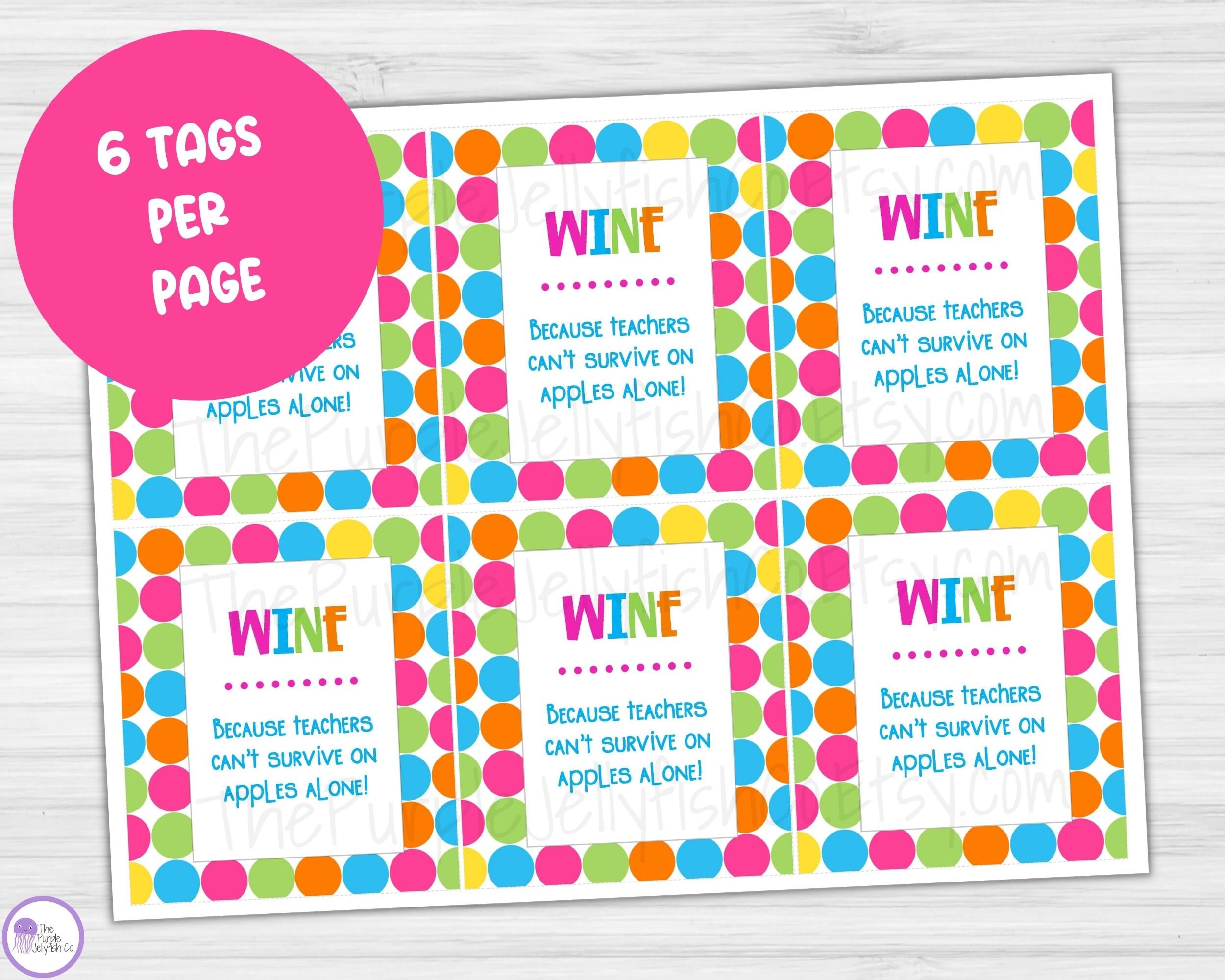Teacher Wine Gift Tags, Printable Teacher Gift Tags for Wine Bottles ...