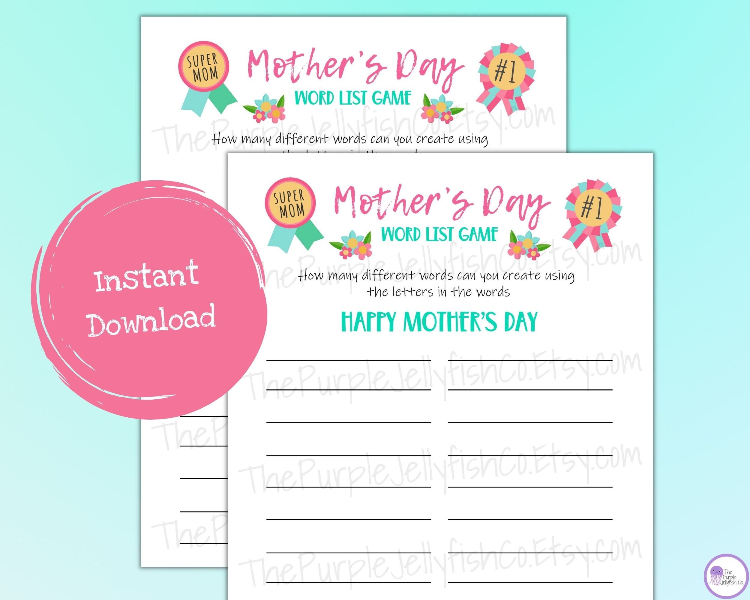 Mother's Day Word List Game, Mother's Day Activity Printable, How Many ...
