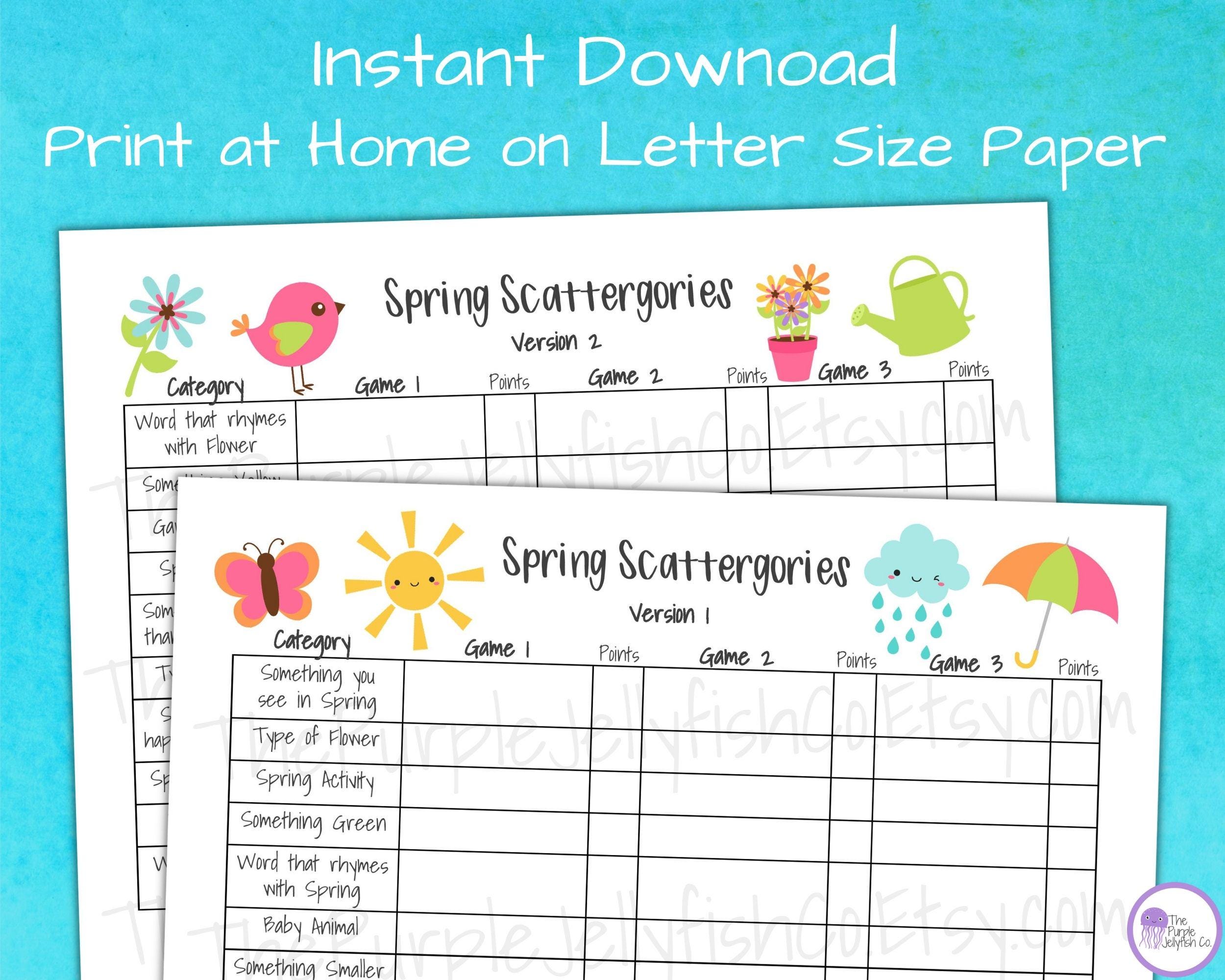 Spring Scattergories Game, Spring Game for Kids, Printable Spring ...