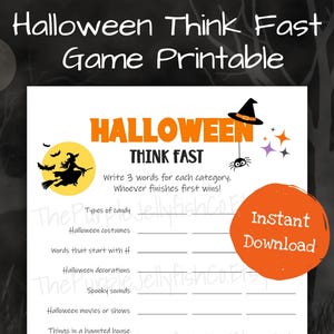 Halloween Think Fast Game Printable, Halloween Games for Kids ...