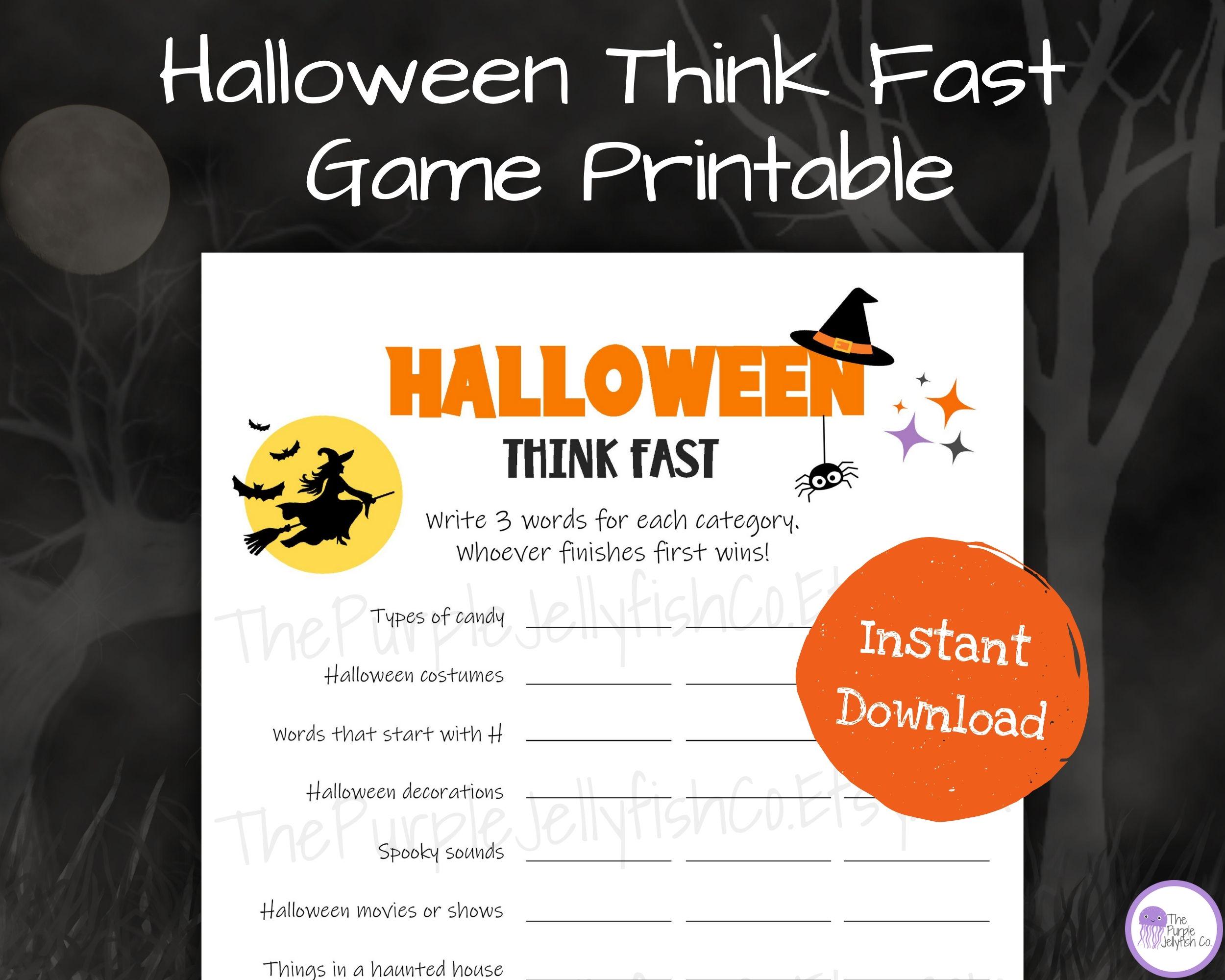 Halloween Think Fast Game Printable, Halloween Games for Kids ...