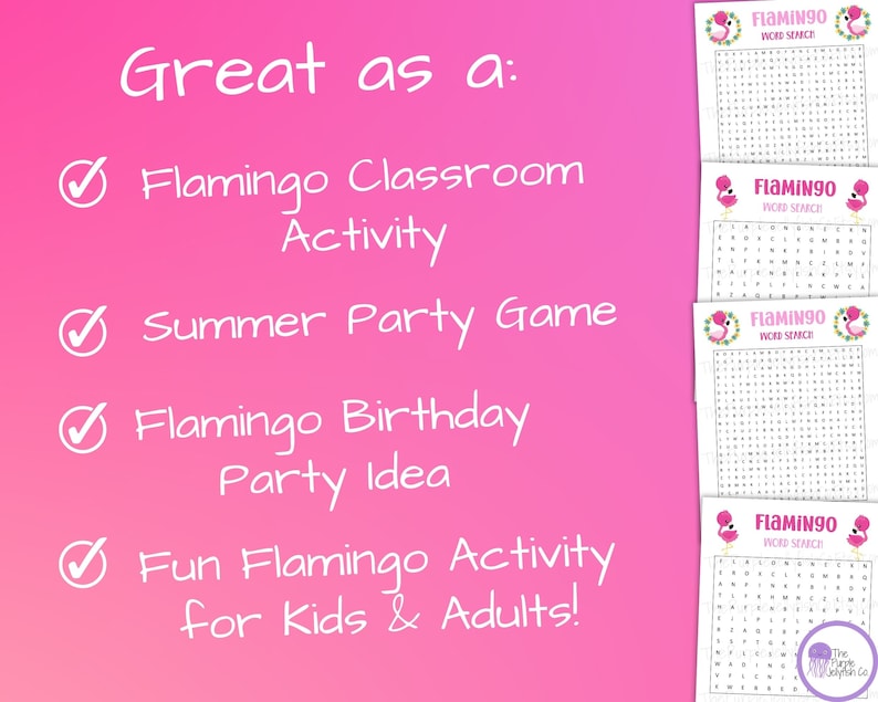 Flamingo Word Search Puzzle Printable Game for Kids & Adults, Flamingo ...