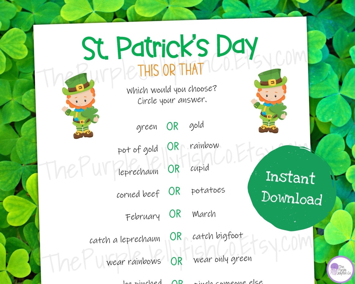 This or That St Patricks Day Game for Kids, Printable St Patricks Day ...