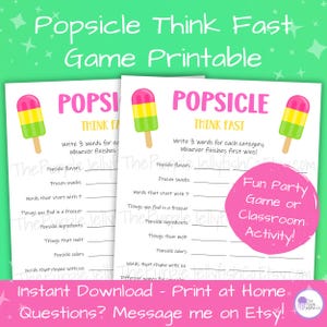 Popsicle Think Fast Game, Fun Summer Party Game Printable, Popsicle ...