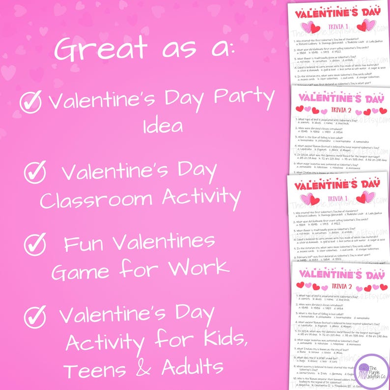 Valentines Day Trivia Game Printable Valentines Party Idea for Kids ...