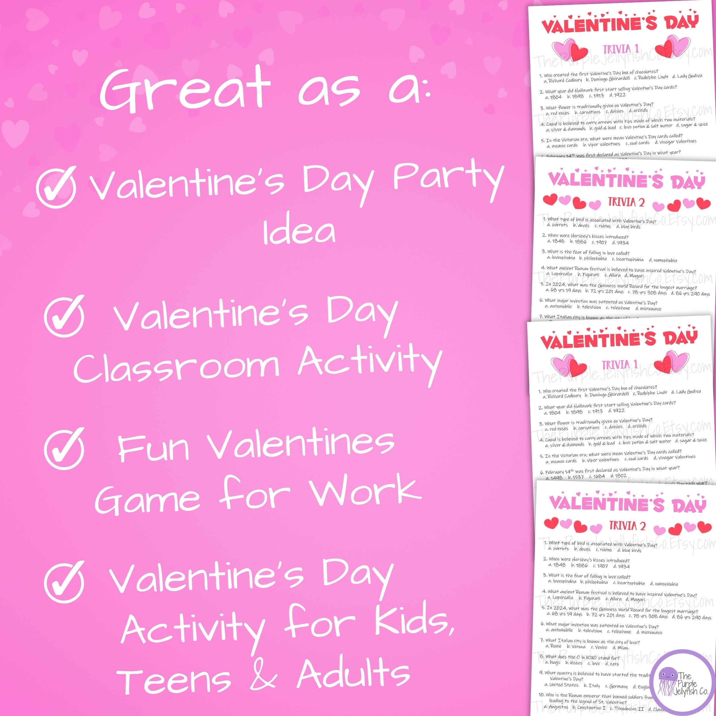 Valentines Day Trivia Game Printable Valentines Party Idea for Kids ...