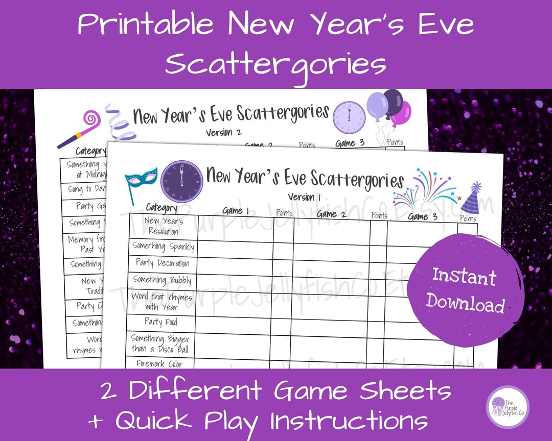 New Year's Eve Scattergories New Years Printable Games for Kids New ...