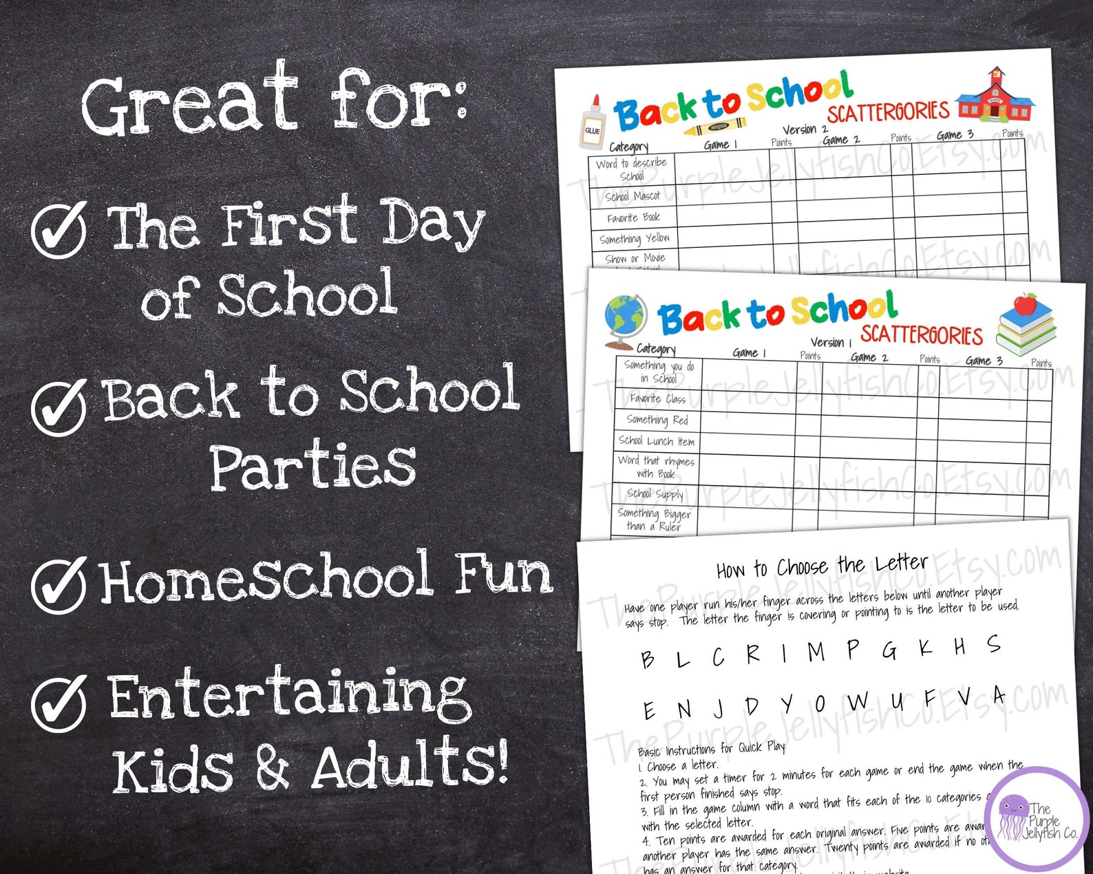 Back to School Scattergories Game Printable Kids First Day of School ...