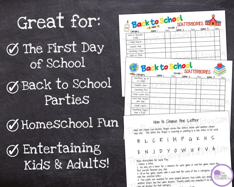 Back to School Scattergories Game Printable Kids First Day of School ...