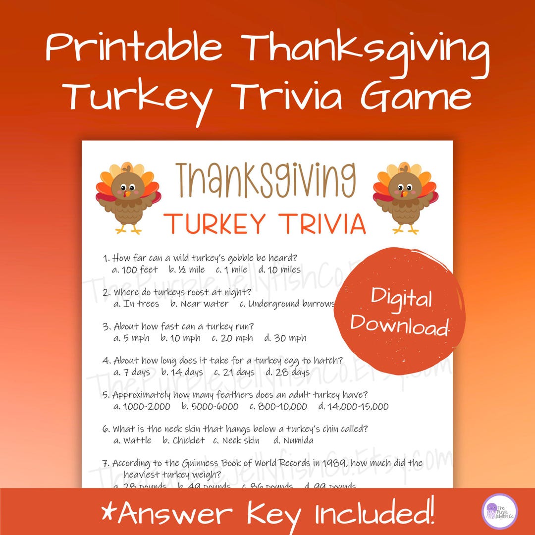 Turkey Trivia Game Printable, Thanksgiving Trivia Questions ...