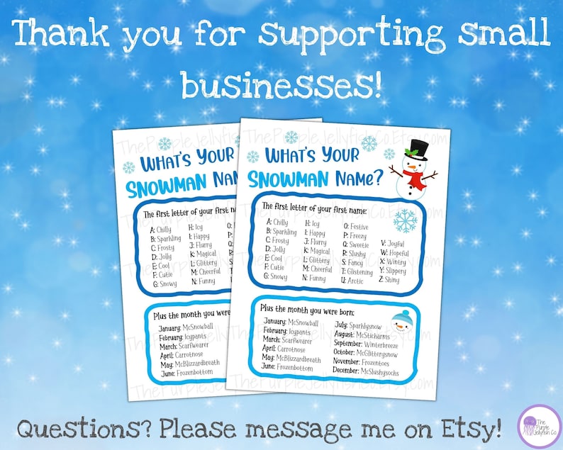 What's Your Snowman Name Game, Printable Winter Game for Kids, Snowman ...
