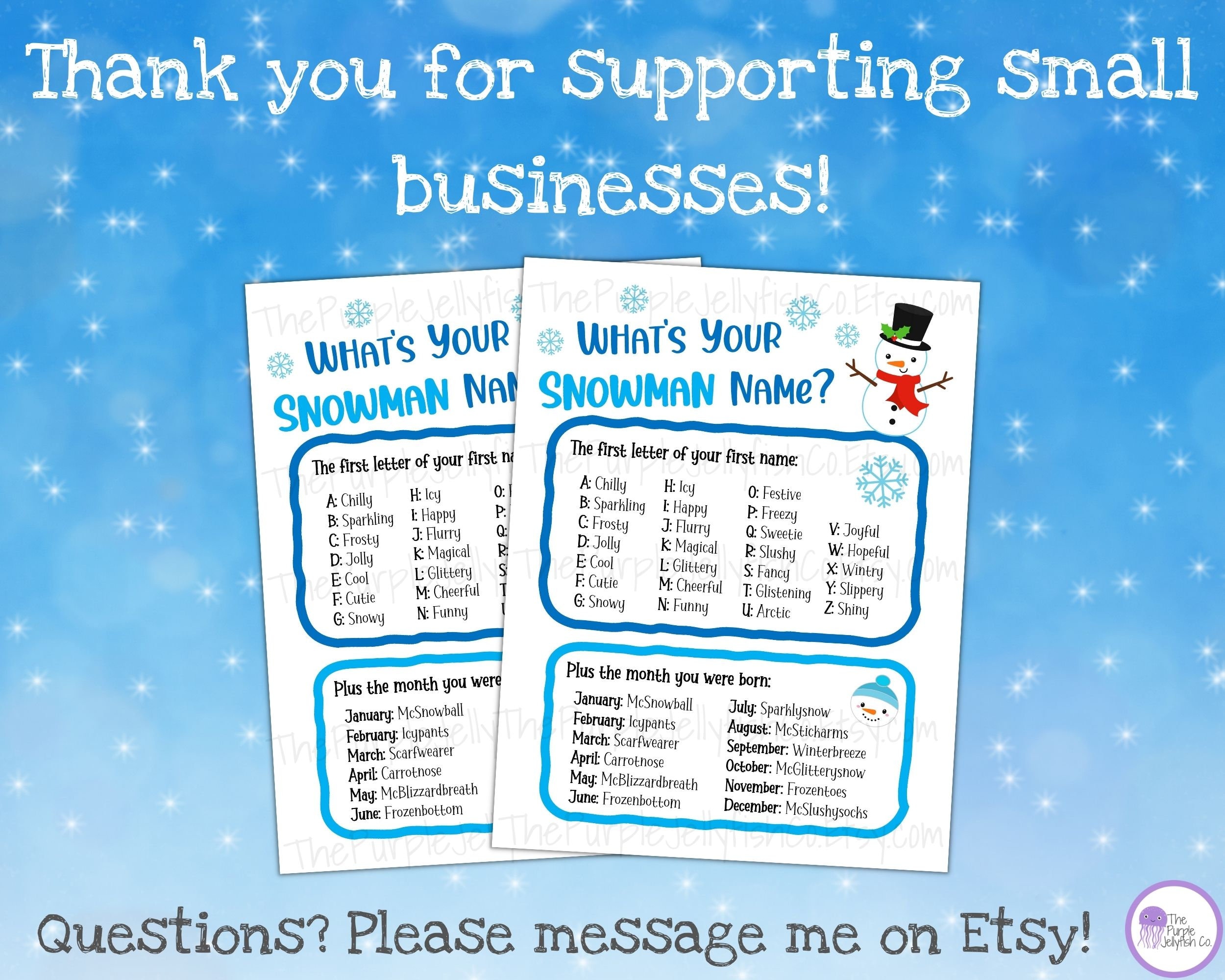 What's Your Snowman Name Game, Printable Winter Game for Kids, Snowman ...