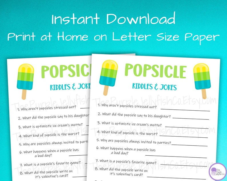 Popsicle Jokes for Kids Summer Activity Printable Popsicle Party Idea ...