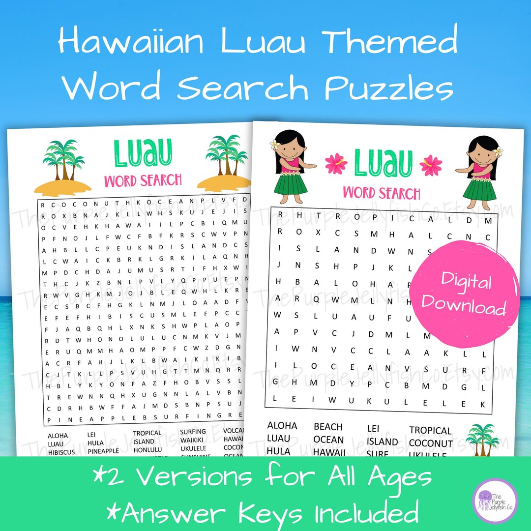 Luau Word Search Puzzles, Hawaiian Games Printable Hawaii Theme ...