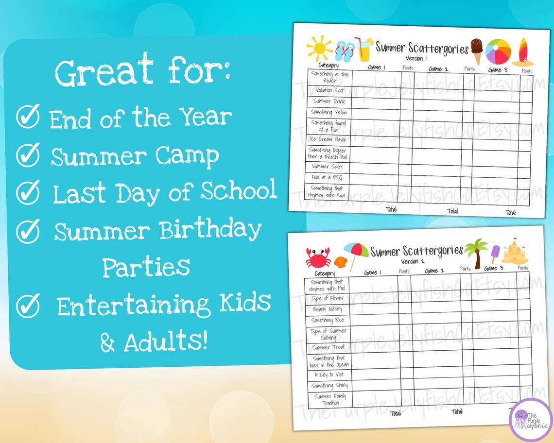 Summer Scattergories, Summer Game Printable, End of Year Activity ...