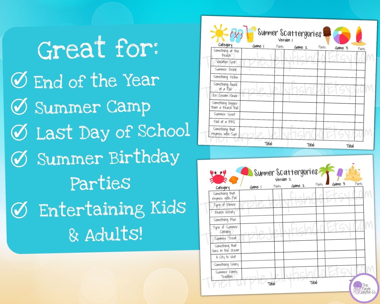 Summer Scattergories, Summer Game Printable, End of Year Activity ...