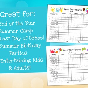 Summer Scattergories, Summer Game Printable, End of Year Activity ...