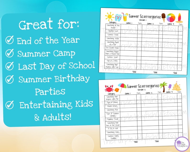 Summer Scattergories, Summer Game Printable, End of Year Activity ...