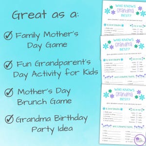 Who Knows Grandma Best Mother's Day Game Printable, Grandparent's Day ...
