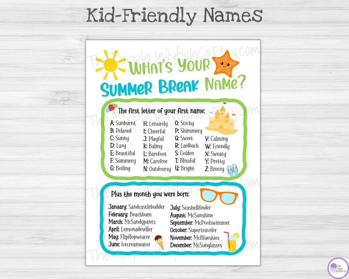 What's Your Summer Break Name, Summer Name Game Printable, Last Day of ...