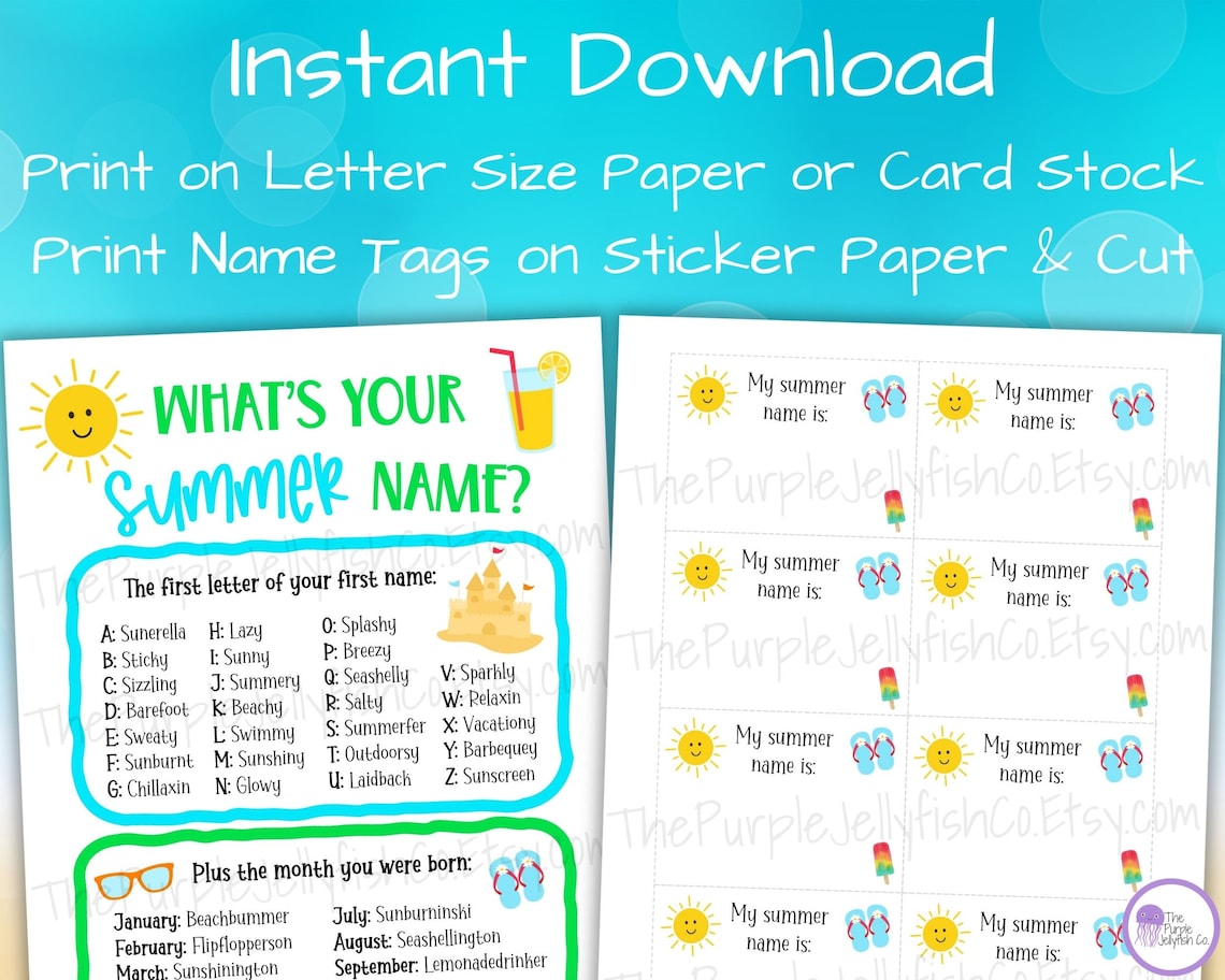 Whats Your Summer Name Game Sign + Name Tags, Printable Summer ...